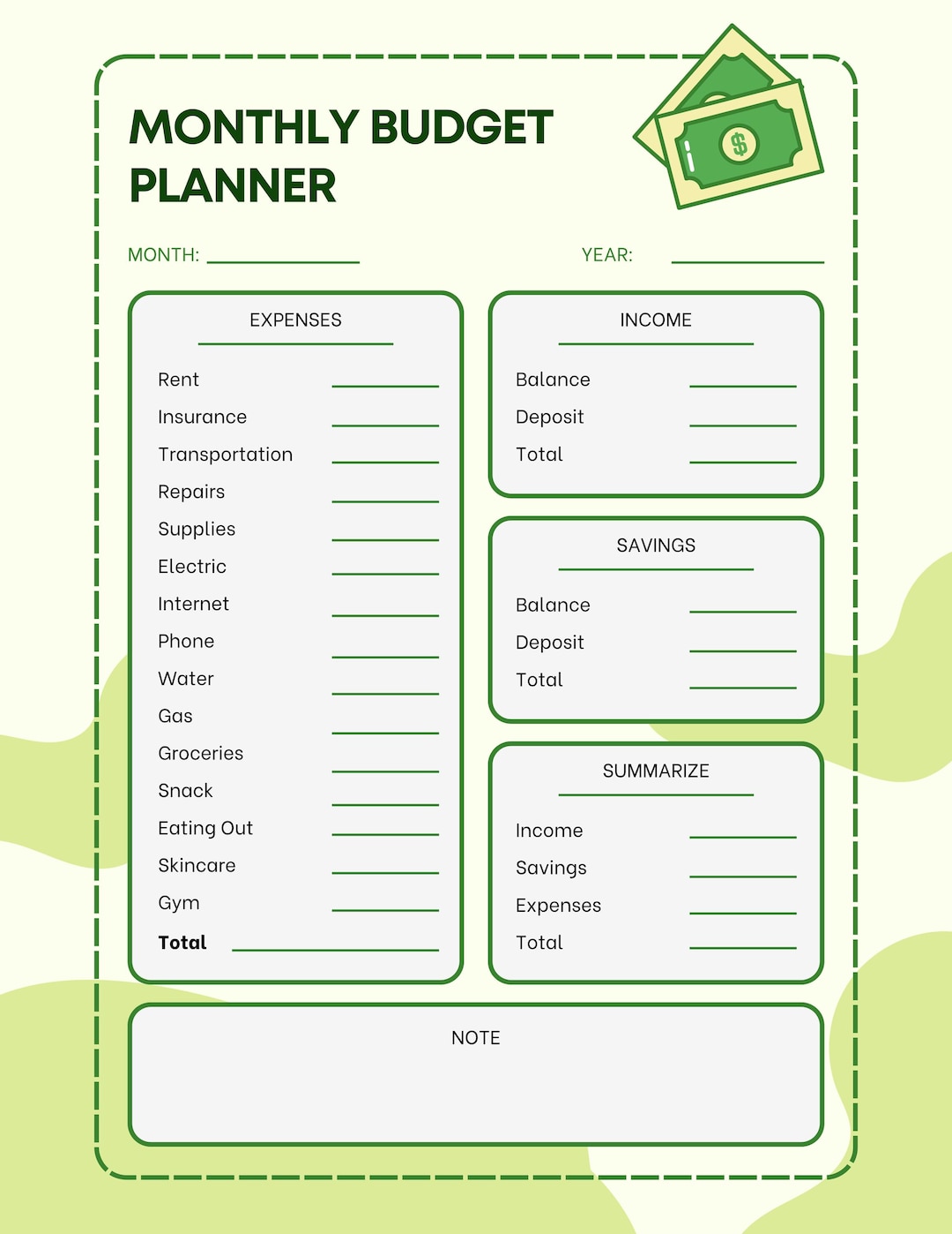 Monthly Budget Planner Printable Instant Digital Download PDF - Etsy