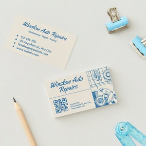 Auto Repair Shop Business Card Template, QR Code, Editable, Double ...