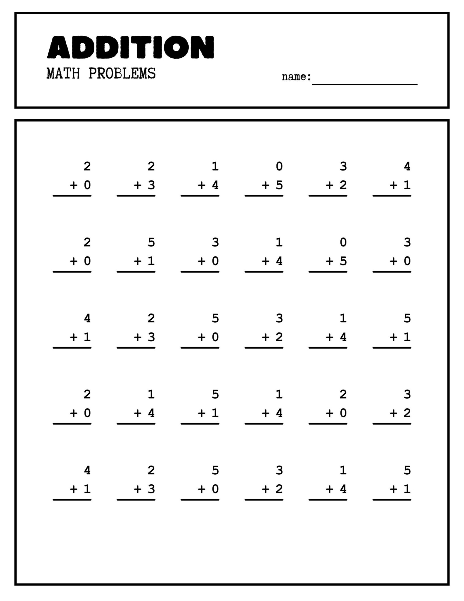 Easy Addition Math School Assignment Printable Instant Digital Download ...