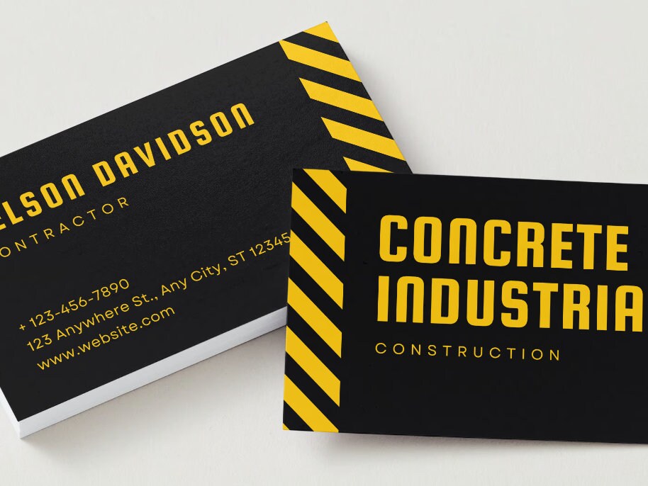 Construction Business Card Template, Editable, Double Sided Digital ...