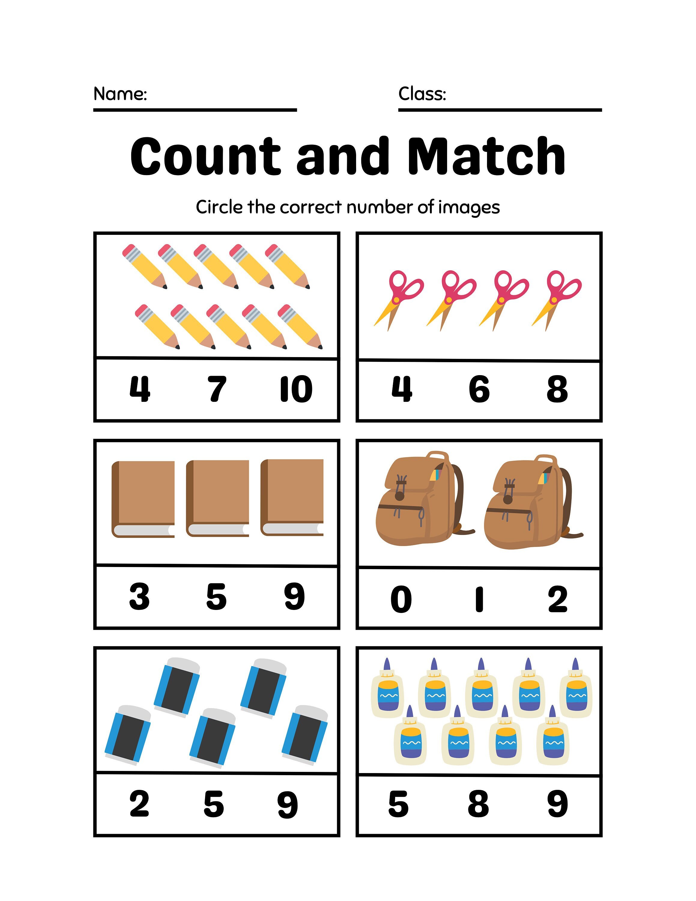 Count and Match School Assignment Printable Instant Digital Download ...