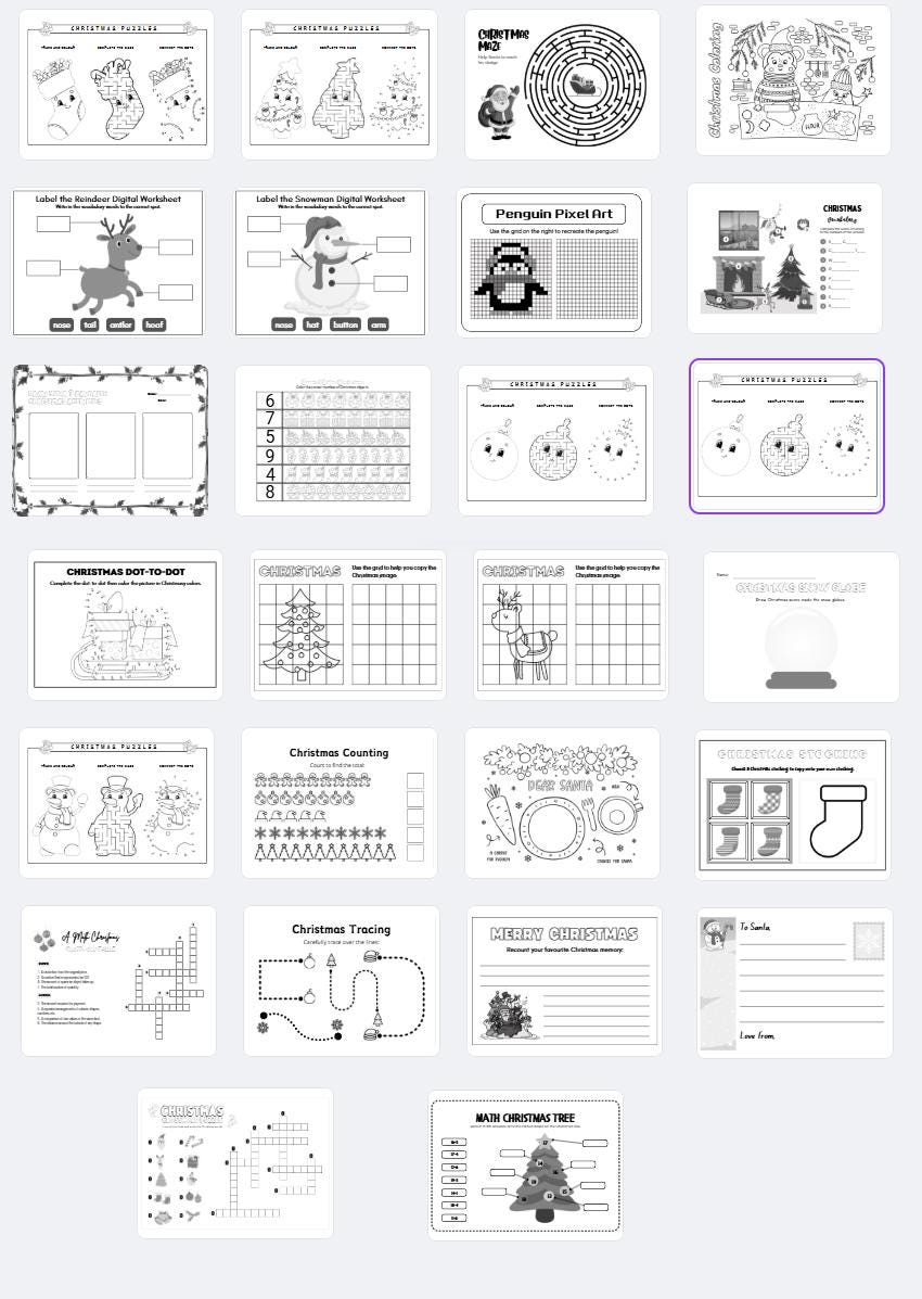 25 Christmas Activity Worksheets & Drawing Puzzle Pages, Printable ...