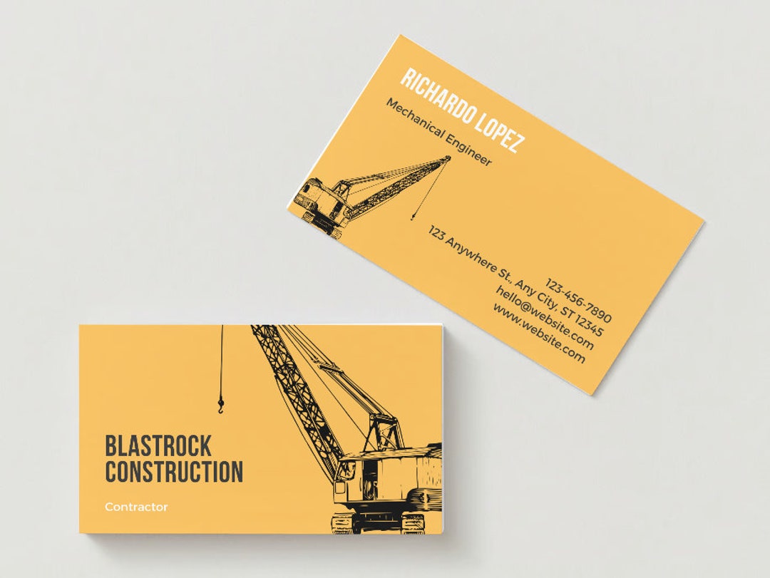 Construction Business Card Template, Editable Double Sided, Digital ...