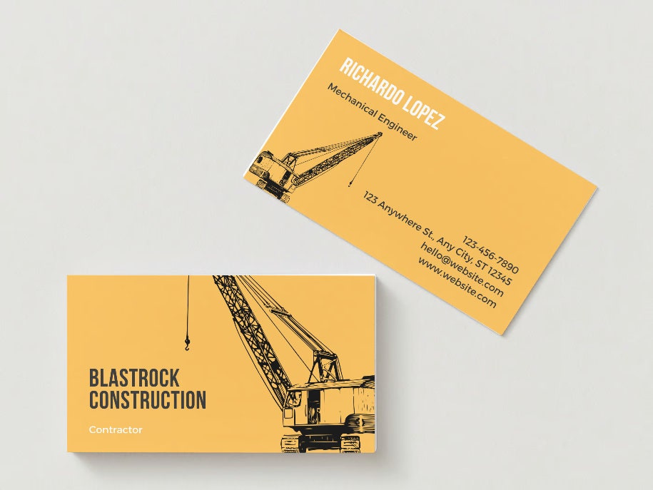 Construction Business Card Template, Editable Double Sided, Digital ...