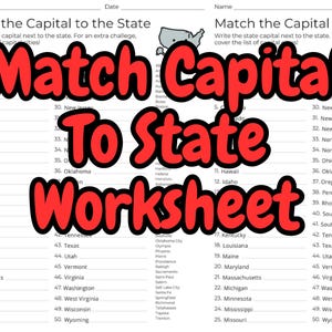Match Capital to State Map Worksheet School Assignment Printable ...