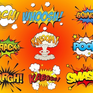 100 Comic Book Sound Effects PNG & SVG Bundle Graphic Digital Download ...