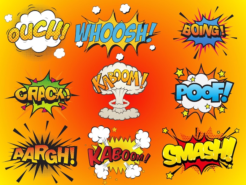 100 Comic Book Sound Effects PNG & SVG Bundle Graphic Digital Download ...