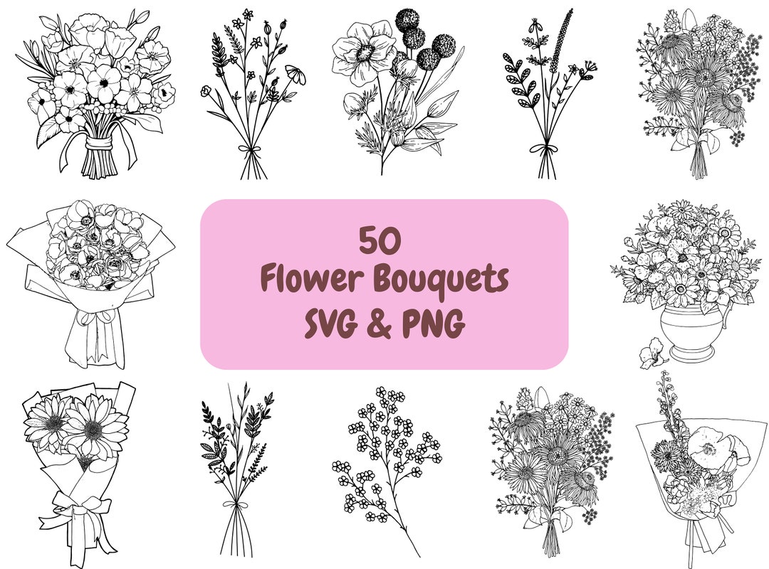 50 Floral Flower Bouquet PNG & SVG Bundle Graphic Digital Download ...