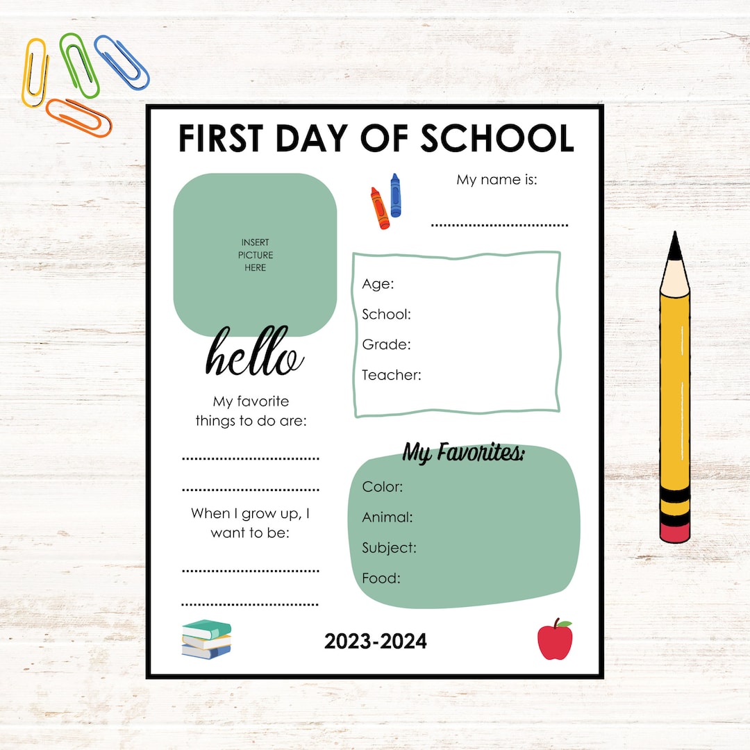 Green First Day of School Sign Printable, Back to School Photo Prop ...