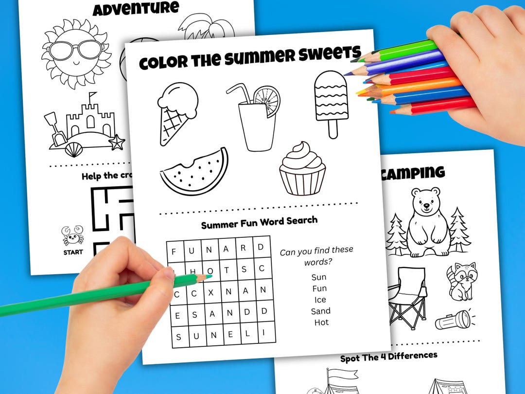 Summer Coloring Kids Placemat Printable | Camping Coloring, Summer ...