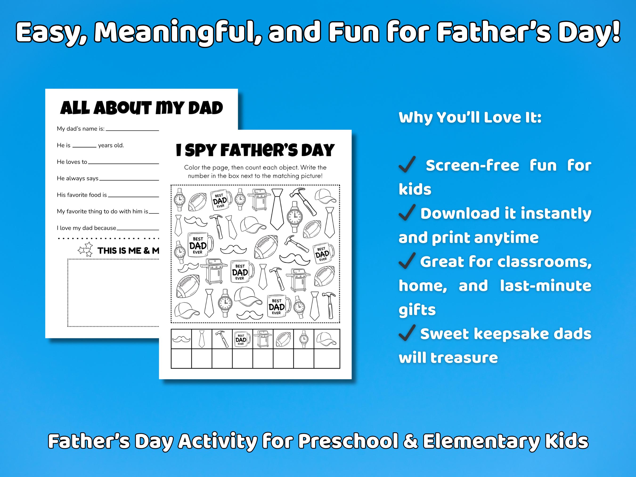 Father’s Day Printable Activity Set for Kids – All About Dad Page + I ...
