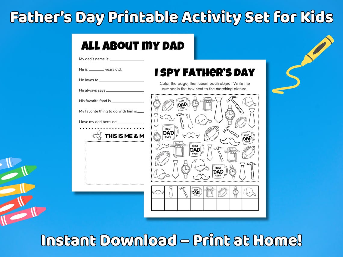 Father’s Day Printable Activity Set for Kids – All About Dad Page + I ...