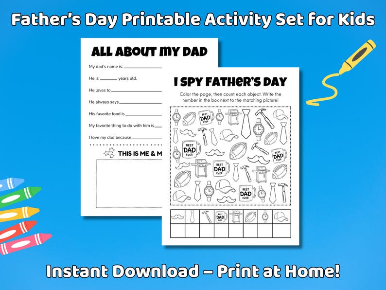 Father’s Day Printable Activity Set for Kids – All About Dad Page + I ...