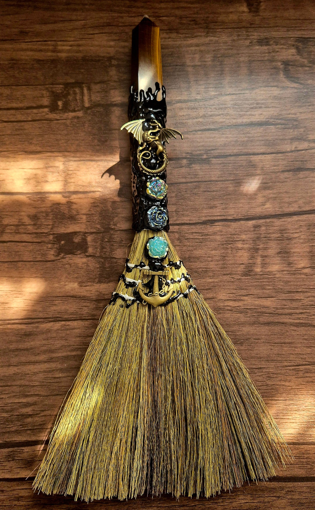 Magic Broom With Tiger's Eye Crystals and Dragon Design - Etsy