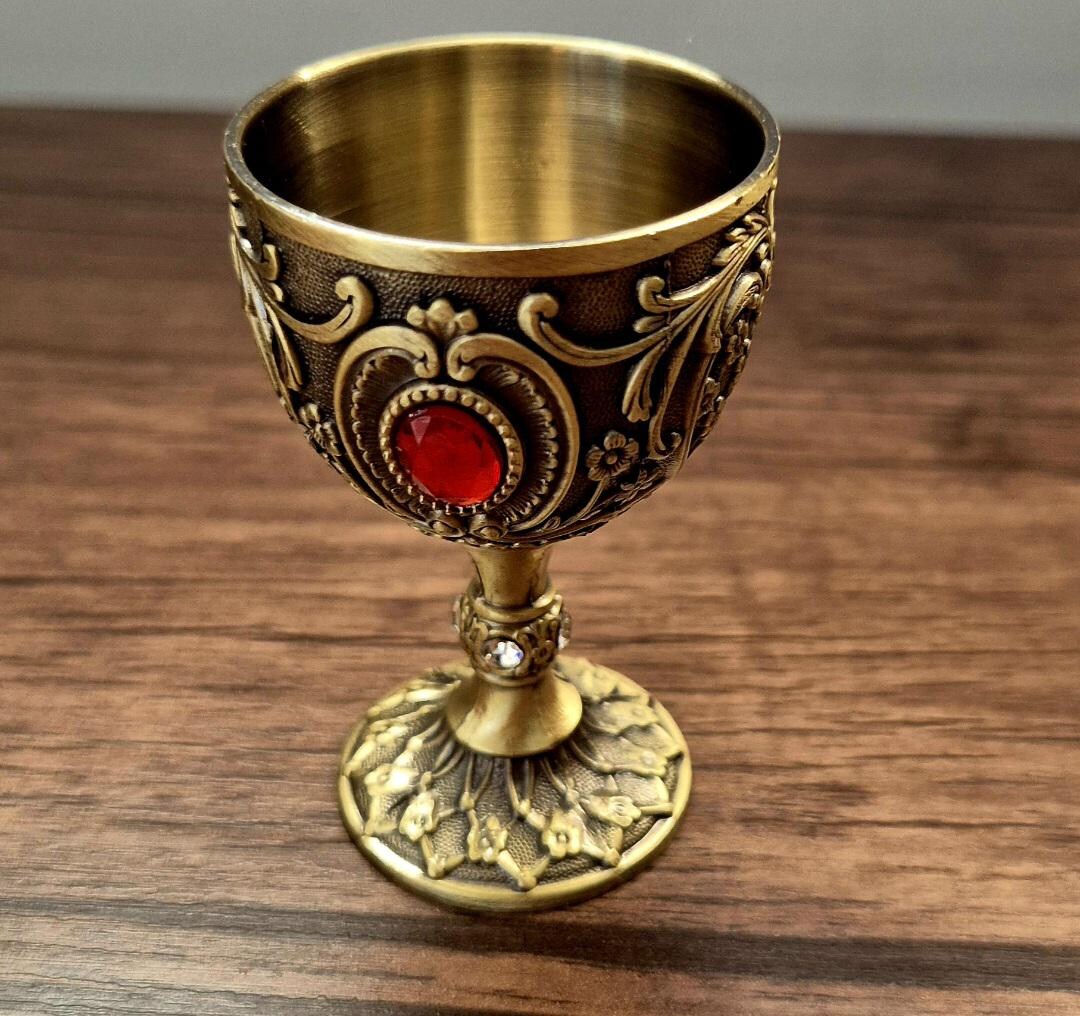 Antique Gold Chalice With Garnet-red Gem | Ritual Goblet for Offerings ...