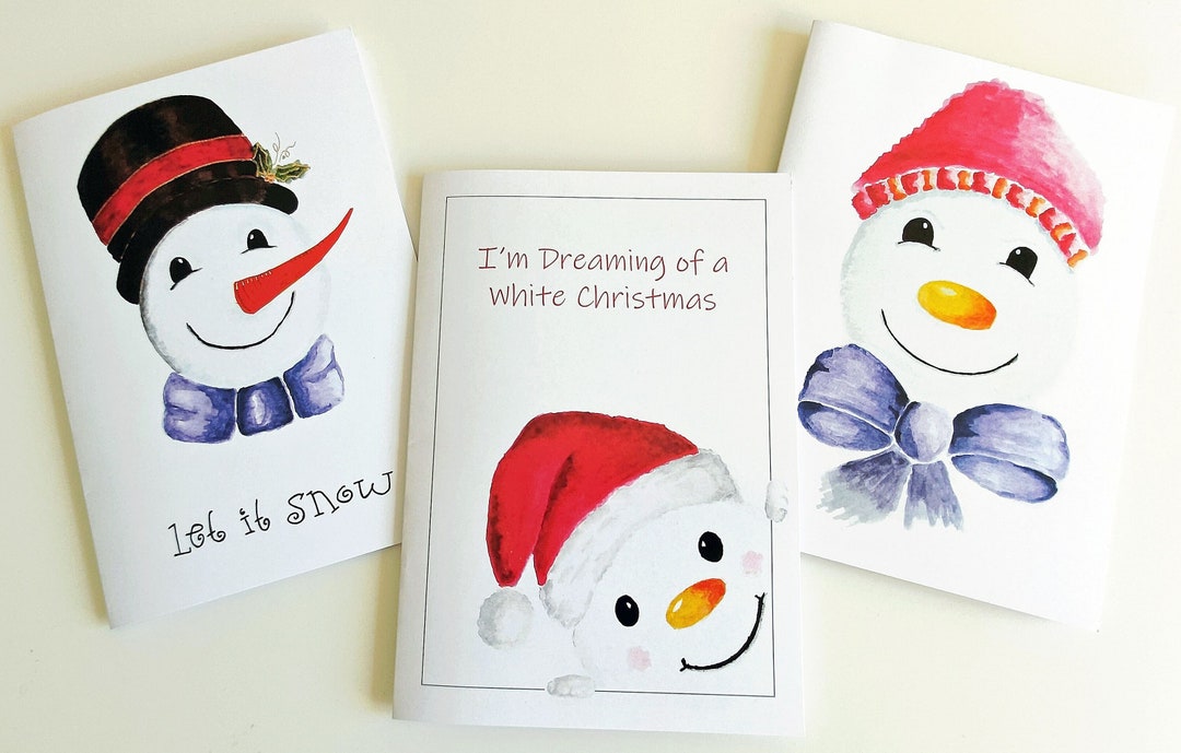 Christmas Cards Snowmen Hand Painted Water Colour Christmas Greeting ...