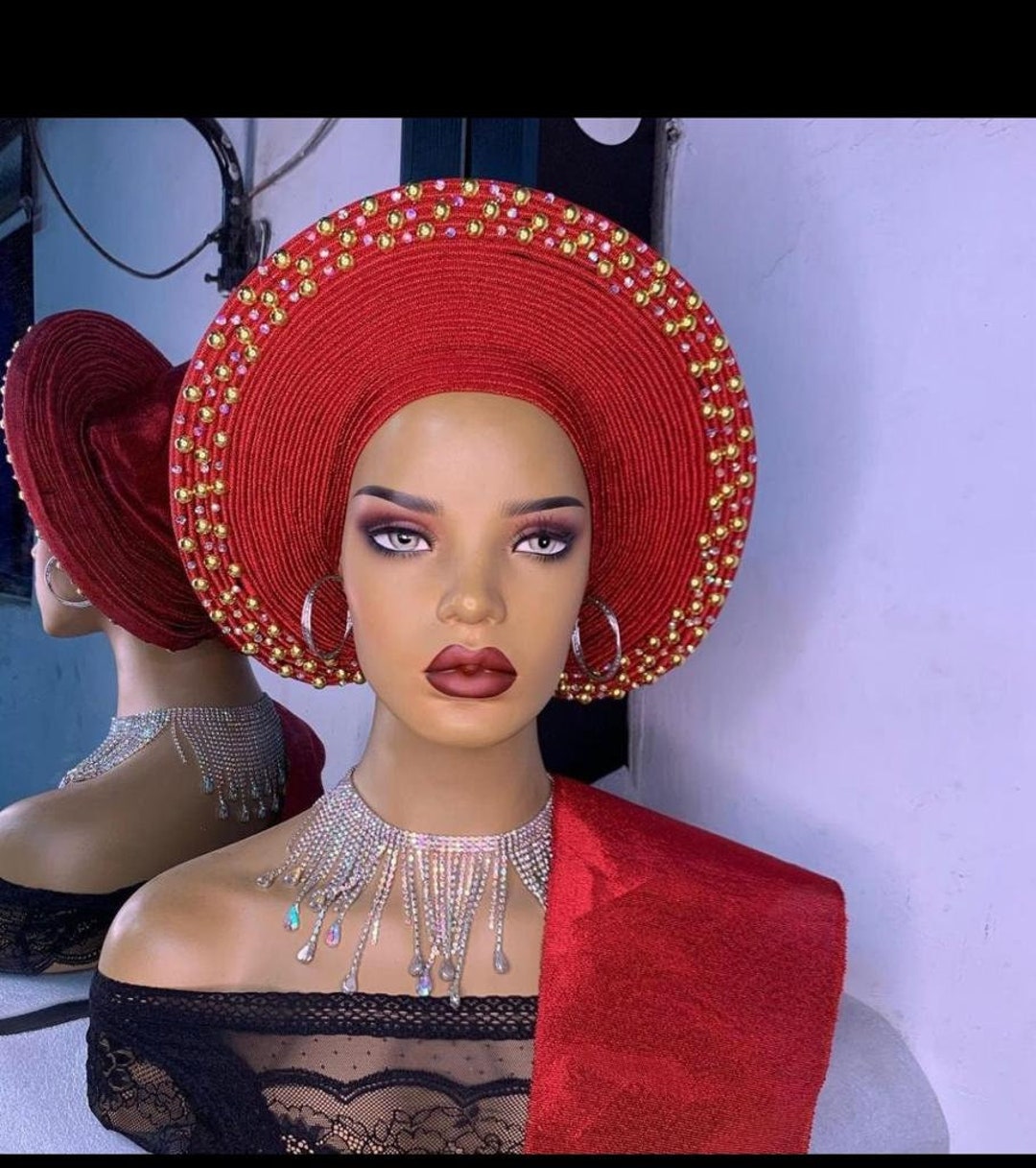 Embellished African Party Gele, African Auto Gele, Asooke Ready to Wear ...