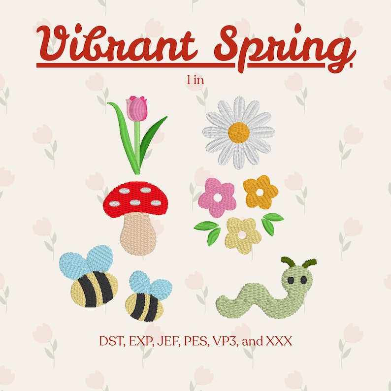 Vibrant Spring Mini Embroidery Designs Set of 6 | Tulip, Daisy ...