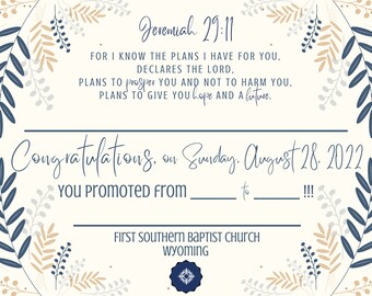 Sunday School Promotion Certificate - Etsy