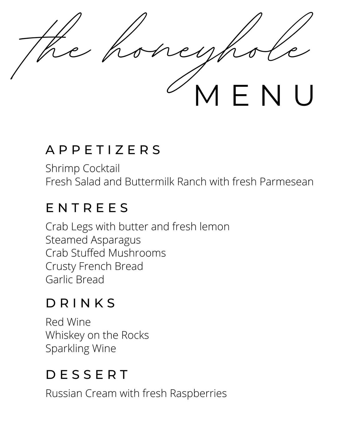 Dinner Menu for Hosting a Party at Home - Etsy