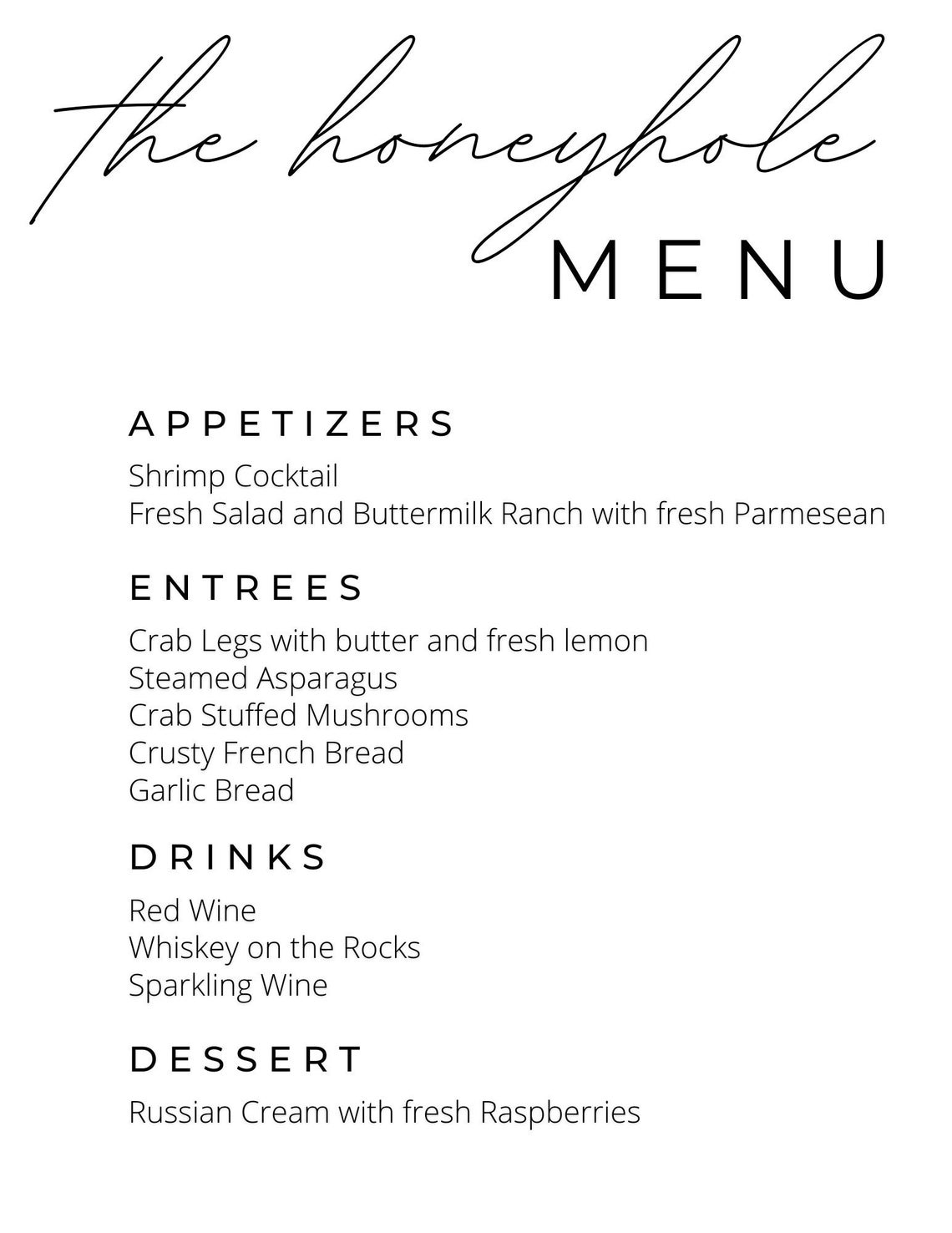 Dinner Menu for Hosting a Party at Home - Etsy