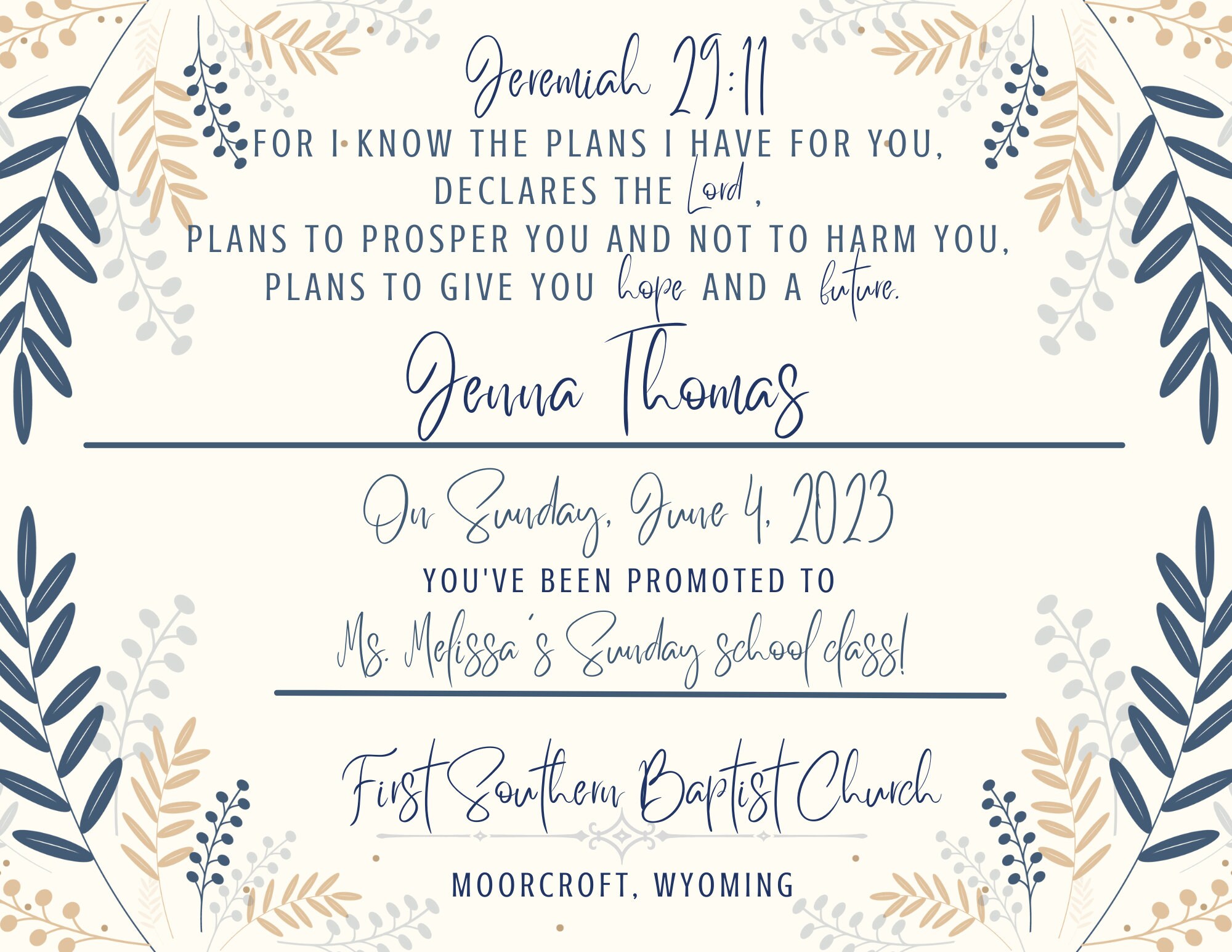 Leaf Sunday School Promotion Certificate - Etsy