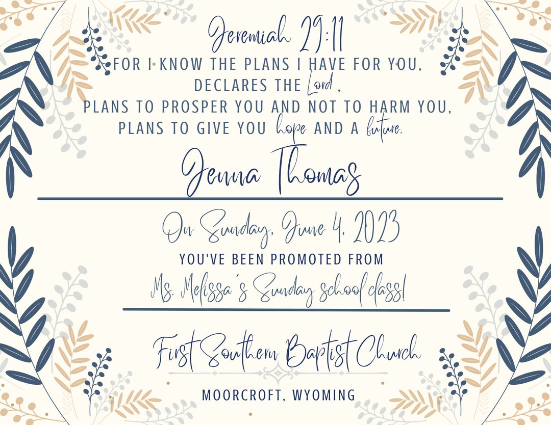 Leaf Sunday School Promotion Certificate - Etsy