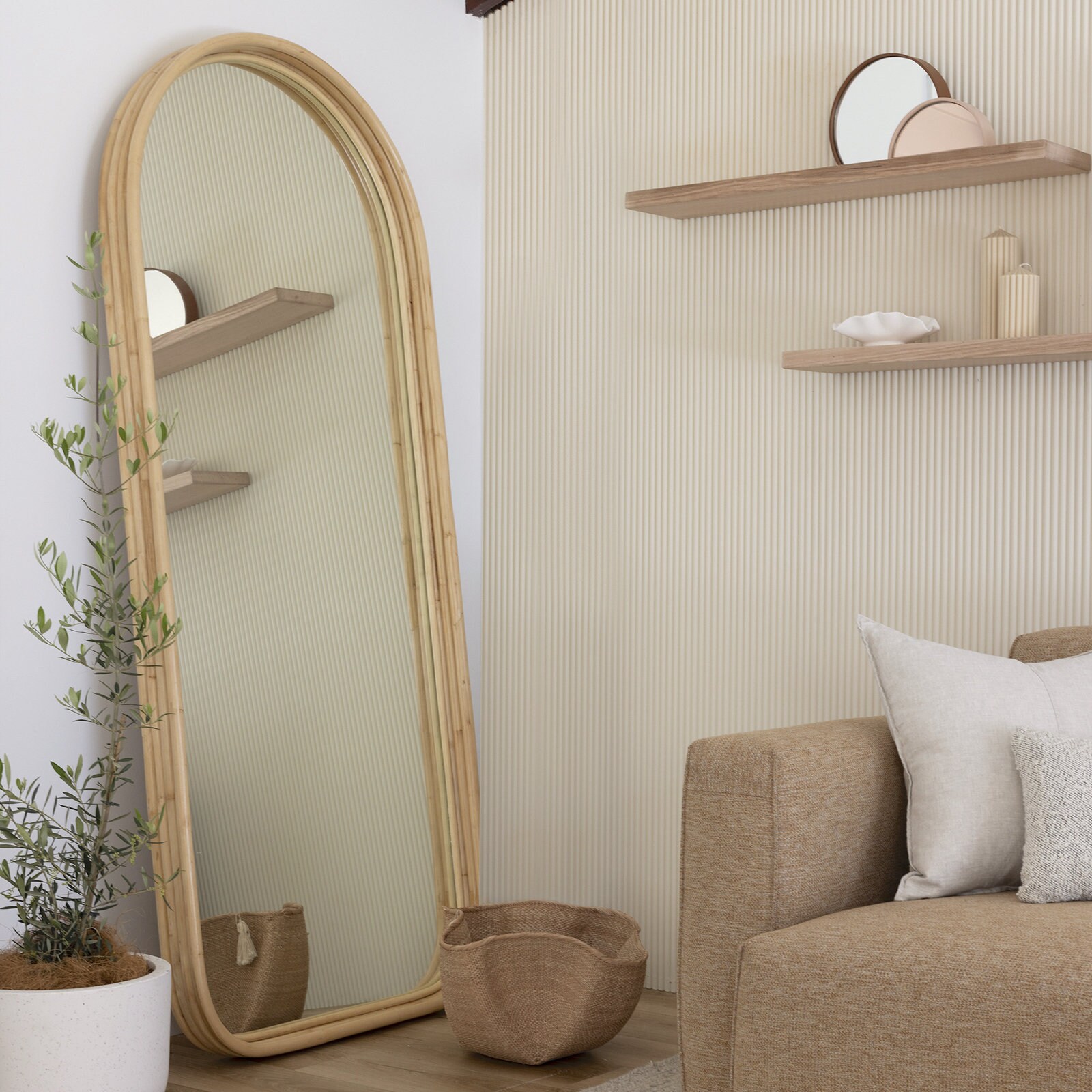 Handmade Rattan Floor Mirror, Rattan Big Mirror, Cane Mirror, Boho ...