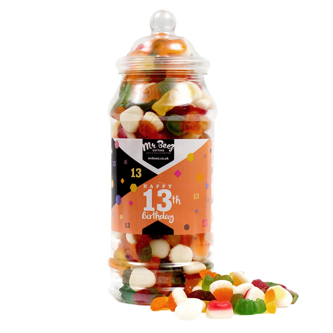 Happy 13th Birthday Sweet Gift Jar Jelly Mix Sweets Medium or Large Mr ...