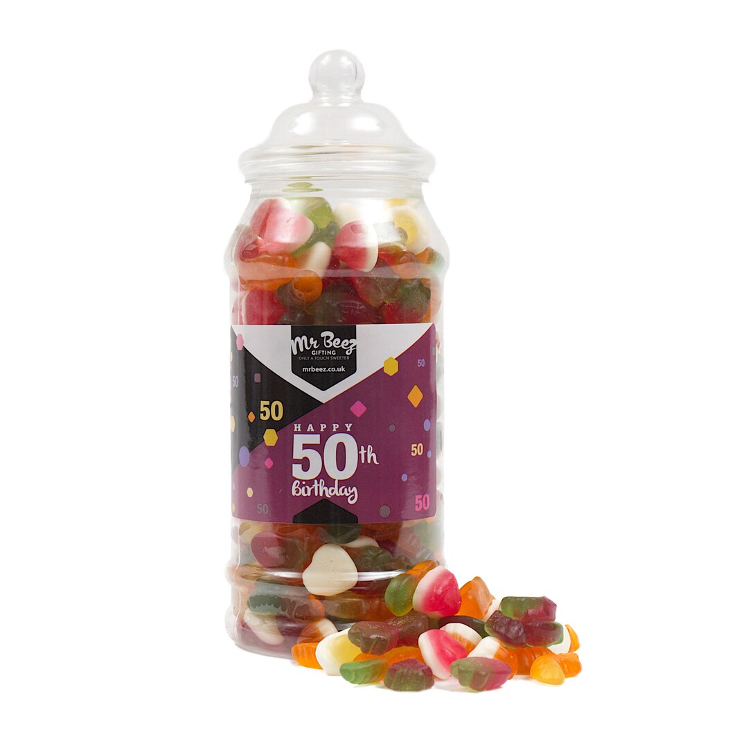 Happy 50th Birthday Sweet Gift Jar Jelly Mix Sweets Medium or Large Mr ...