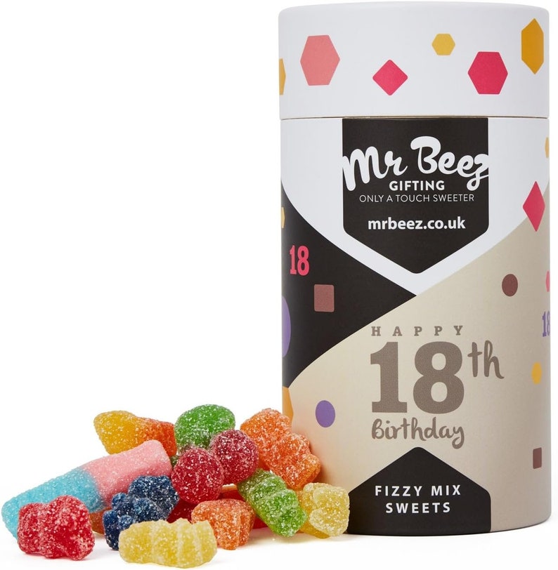 18th Birthday Fizzy Mix Sweets Premium Birthday Gifts 500g Tubes Vegan ...