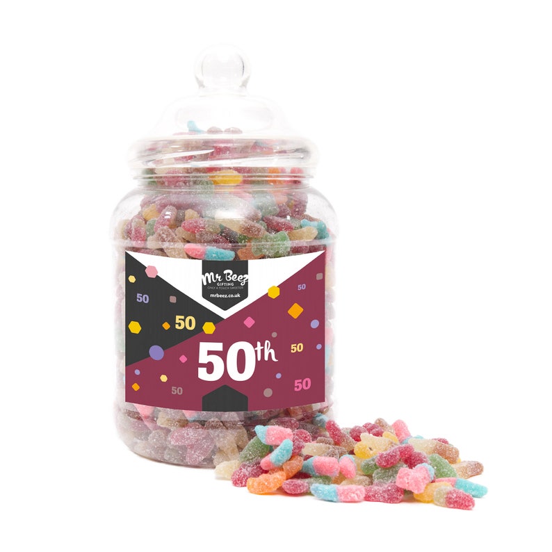 Happy 50th Birthday Sweet Gift Jar Fizzy Sweets Tangy Mix Medium or ...