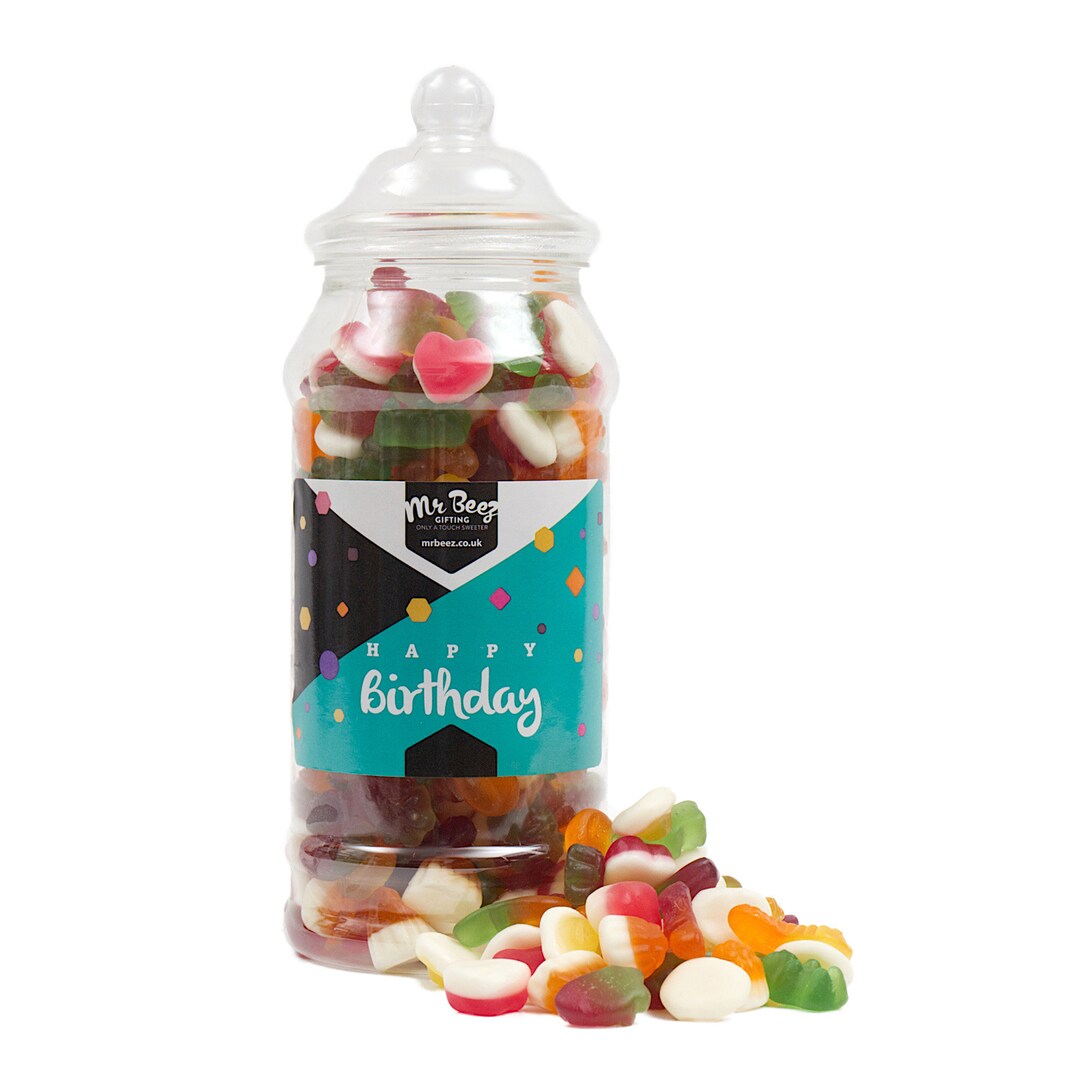 Happy Birthday Sweet Gift Jar Jelly Mix Sweets Medium or Large Mr Beez ...