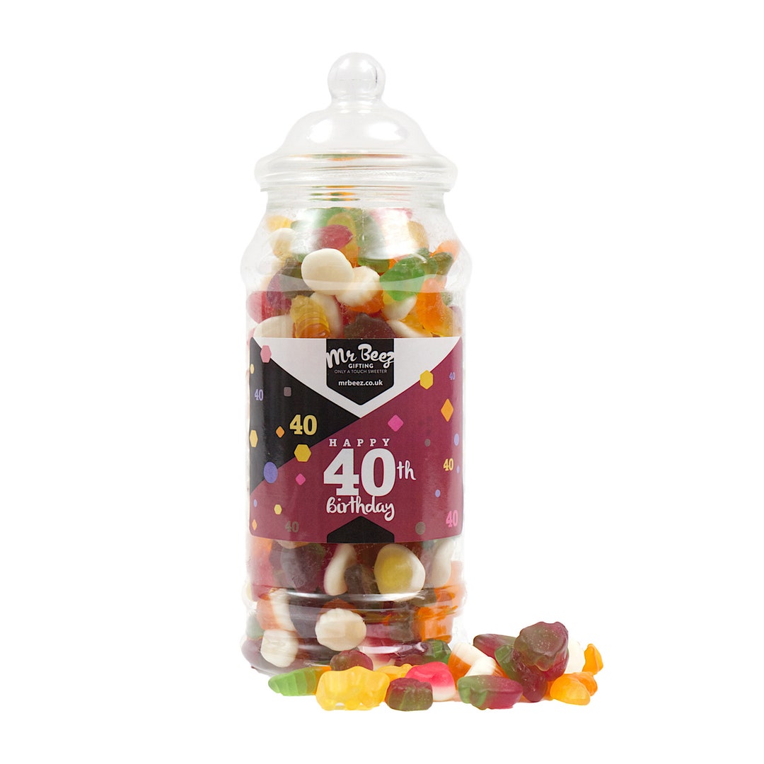 Happy 40th Birthday Sweet Gift Jar Jelly Mix Sweets Medium or Large Mr ...