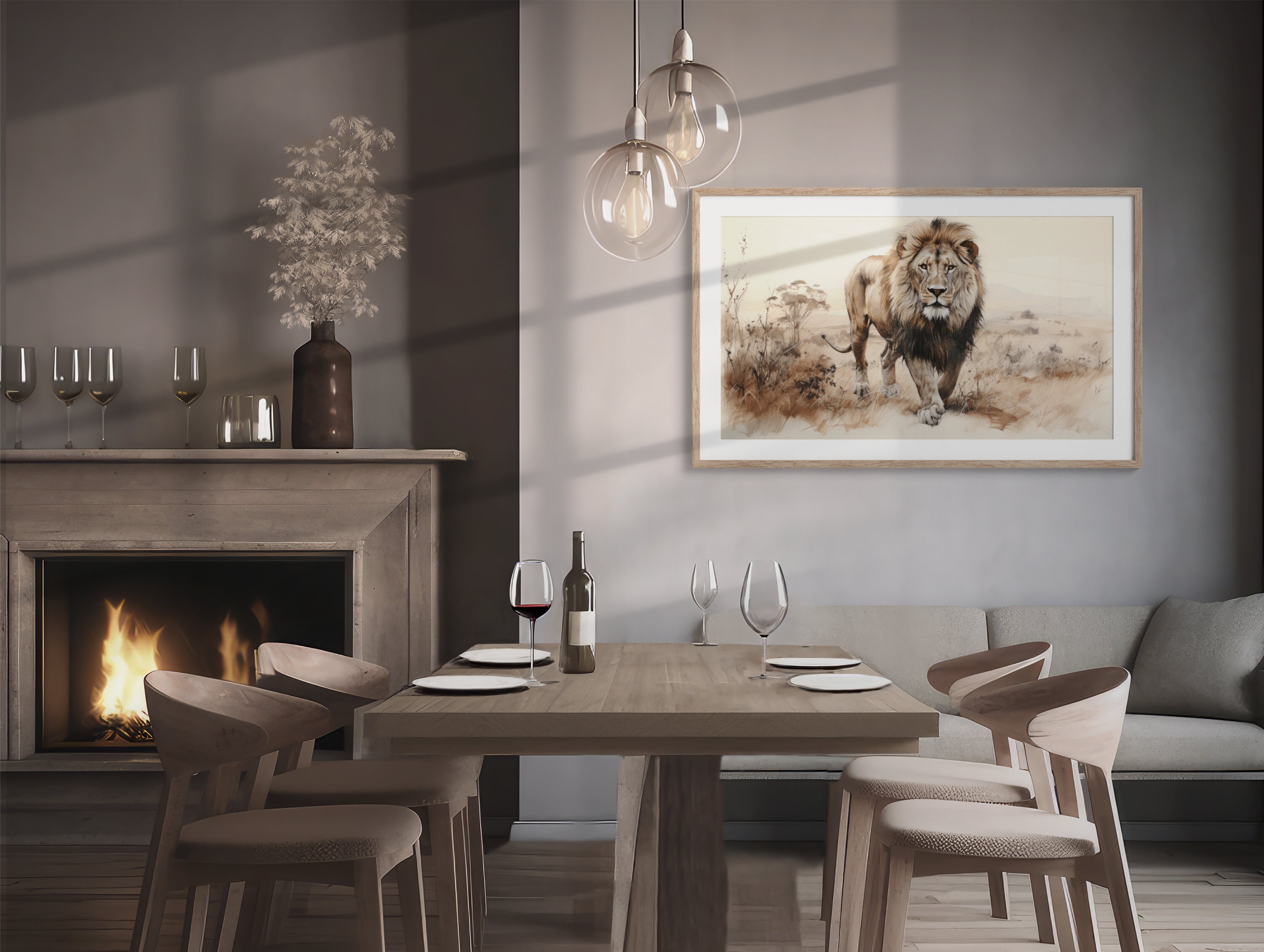 Set of 2 Majestic Lion Wall Art | Desktop Wallpaper | HD Pencil Drawing ...