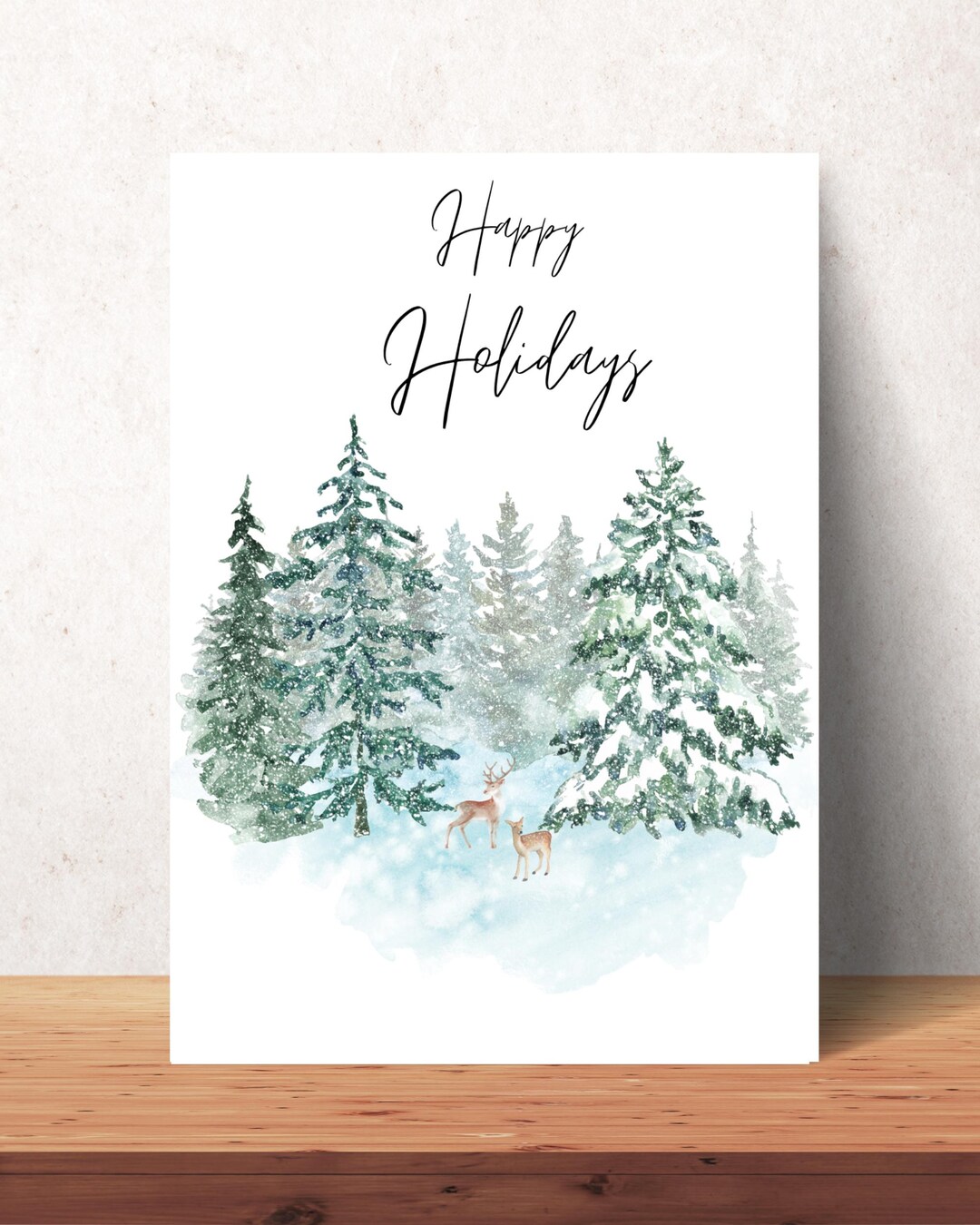 Printable Christmas Card, Watercolor Christmas Design, Happy Holidays ...