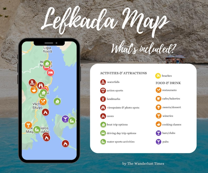 Lefkada Travel Pins, Digital Google Maps, Travel Guide Ebook With ...