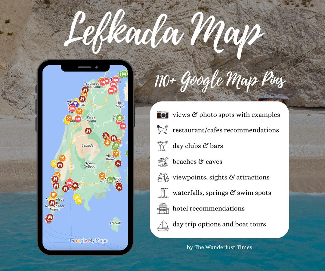 Lefkada Travel Pins, Digital Google Maps, Travel Guide Ebook With ...