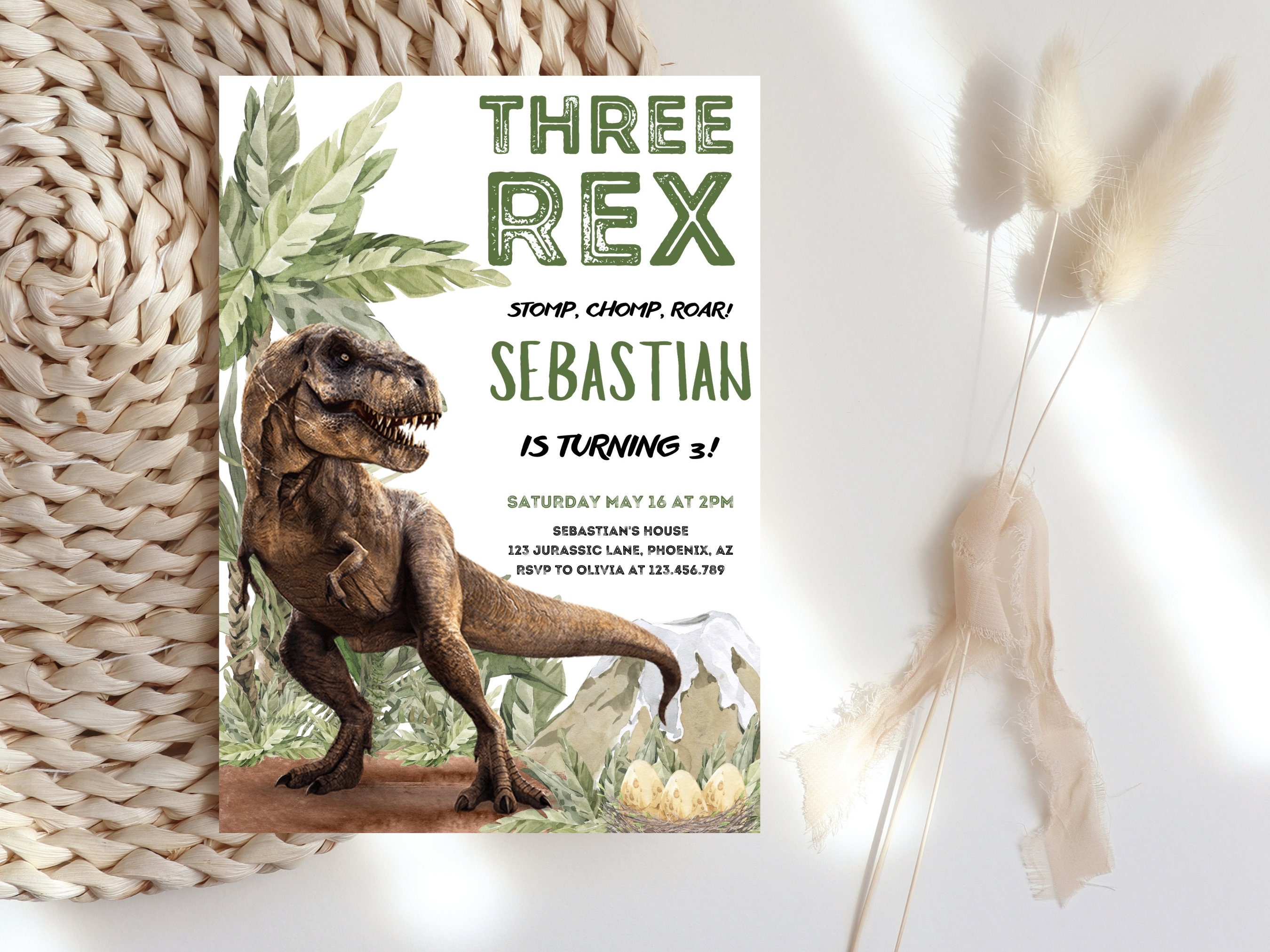 Three Rex Birthday Invitation Dinosaur Birthday Invitation - Etsy