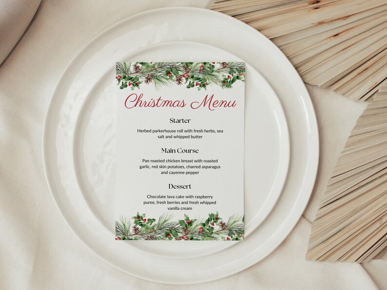 Printable Christmas Dinner Menu Template: Holiday Party Decoration (5x7 ...