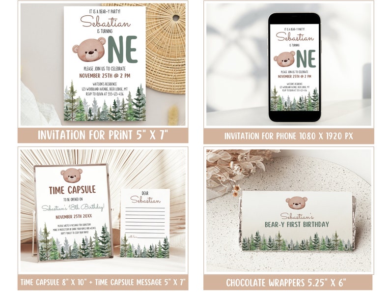 Bear Birthday Decorations Bundle Beary 1st Birthday Woodland - Etsy