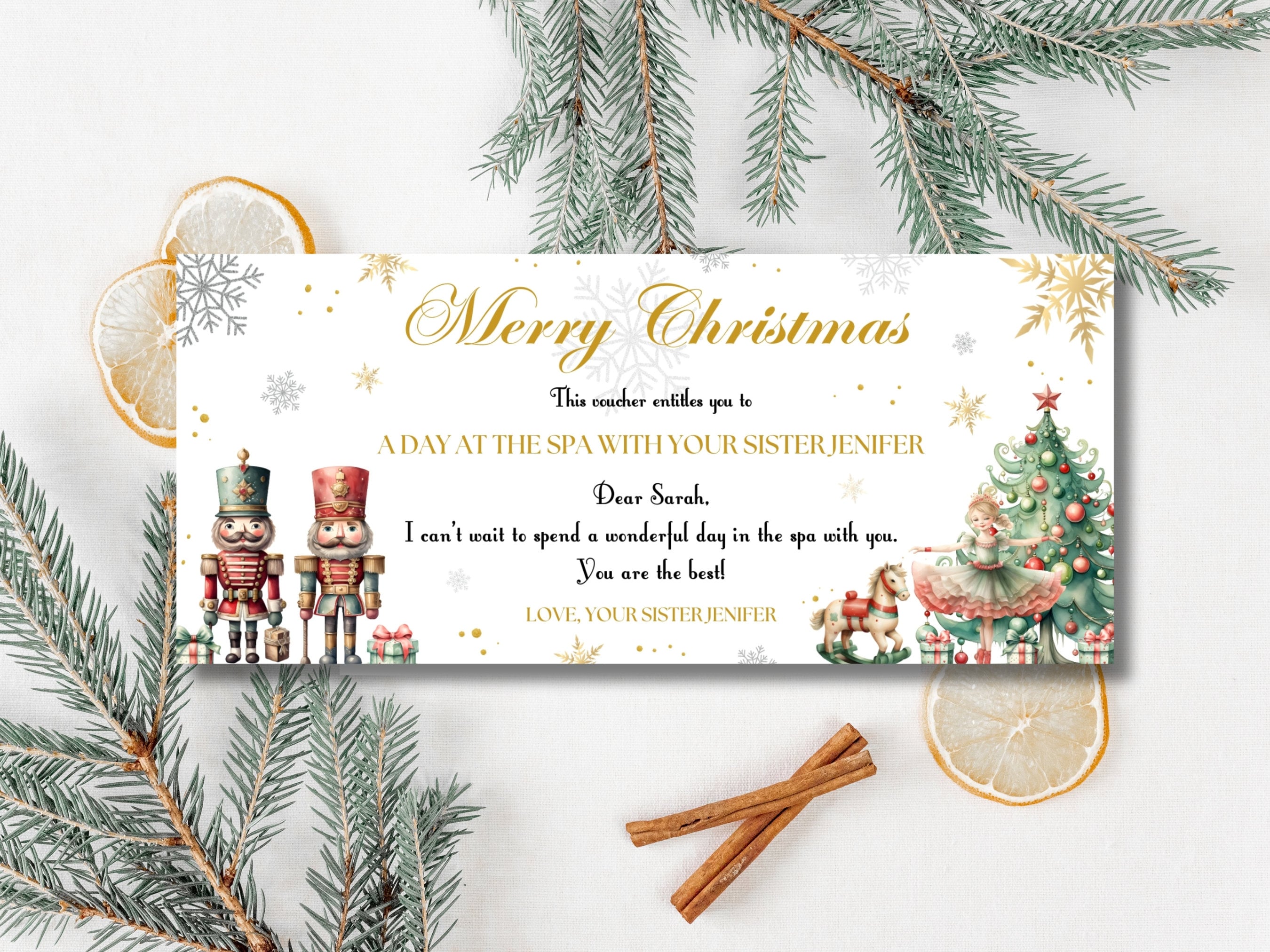 Nutcracker Christmas Gift Voucher Template, Editable Christmas Gift ...