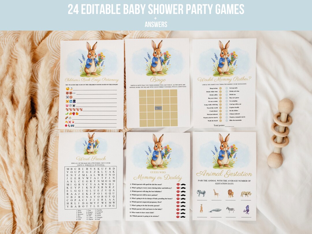 Peter Rabbit Baby Shower Games Bundle, Baby Shower Bingo, Who Knows ...