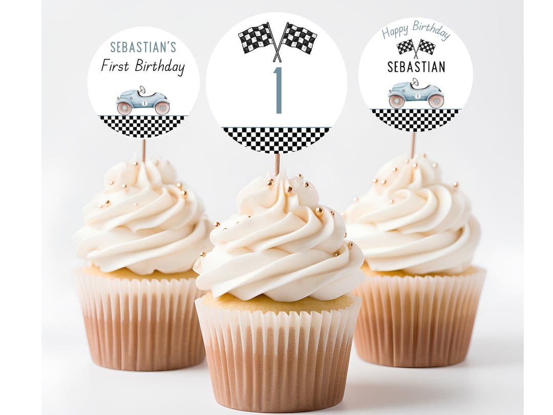 Fast One Birthday Cupcake Toppers, Race Car Party 1st Birthday Cupcake ...