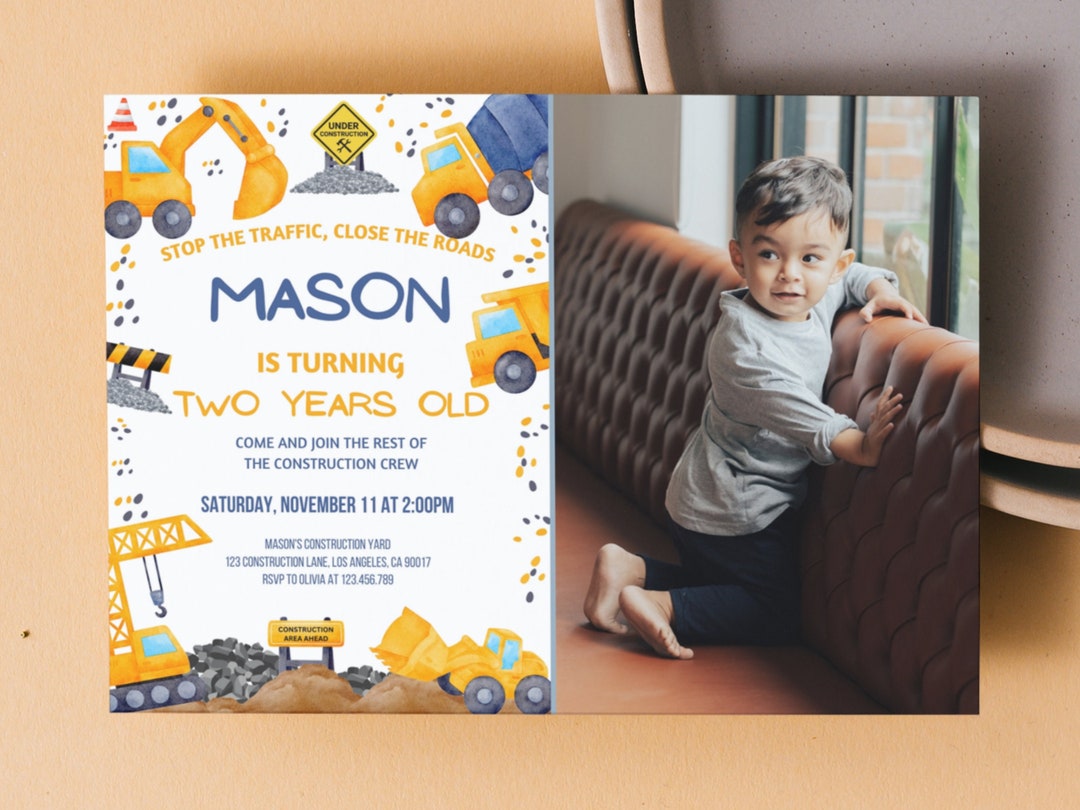 Construction Birthday Party Invitation, Construction Theme Birthday ...