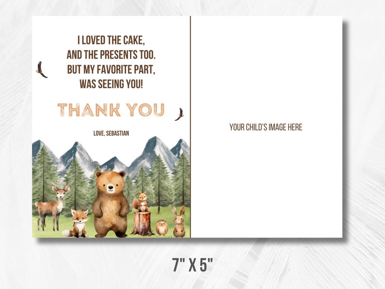Forest Animals Birthday Thank You Card With Photo | Woodland Birthday ...