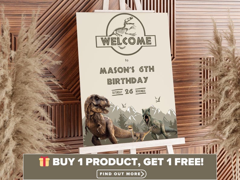 Jurassic Birthday Welcome Sign | Dinosaur Party Welcome Board | T-rex ...