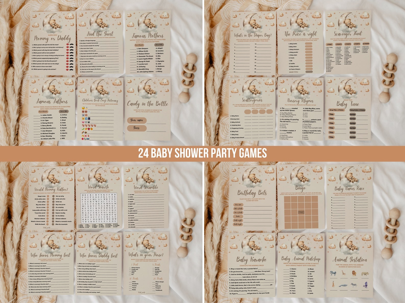 Teddy Bear Baby Shower Games Bundle, Baby Shower Bingo, Bear Theme Baby ...