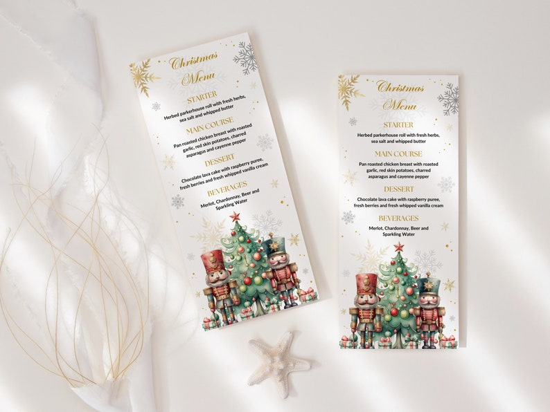 Nutcracker Christmas Dinner Menu Template: Holiday Printable Card (4x9 ...