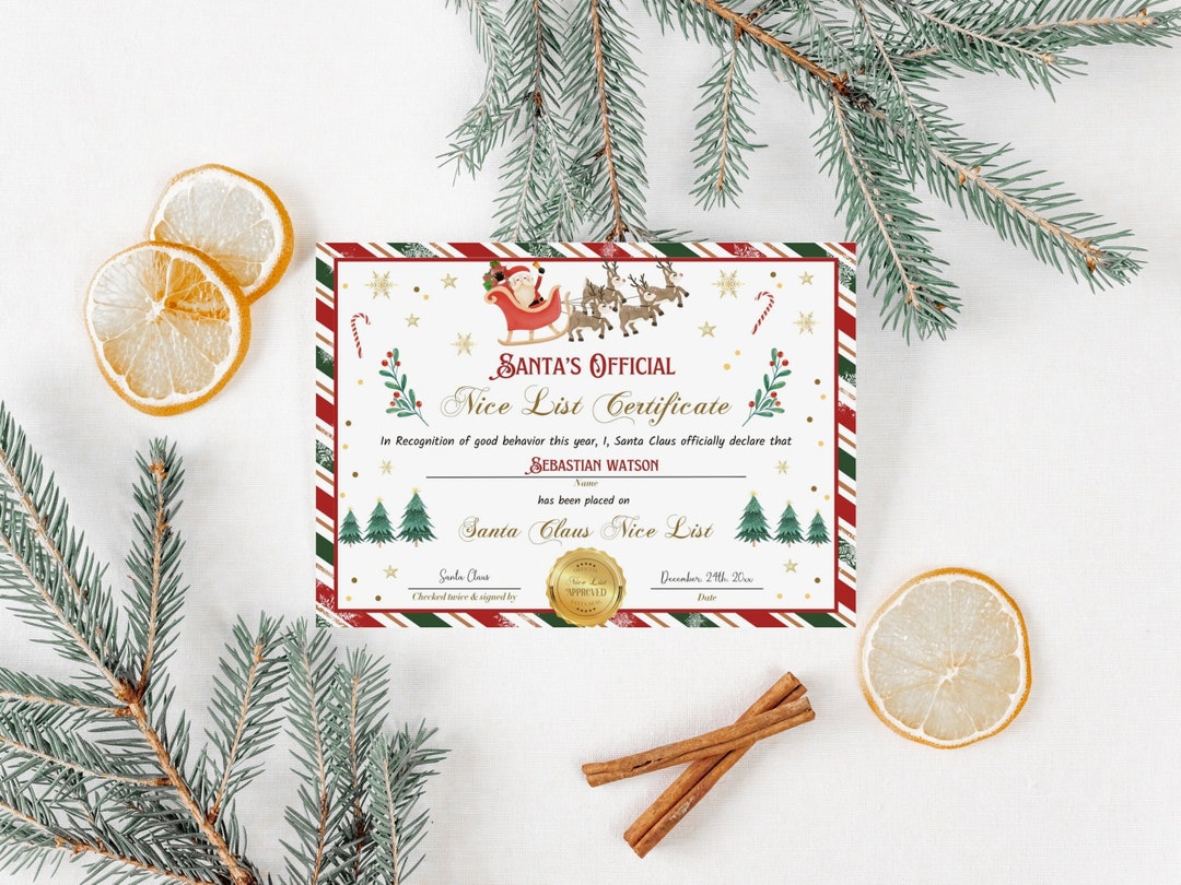 Personalized Santa Nice List Certificate: Official Christmas Letter ...